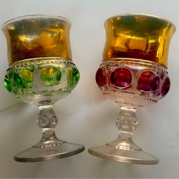 Dining | 2 King Crown Victorian Inverted Thumb Print Glass W Green Red ...